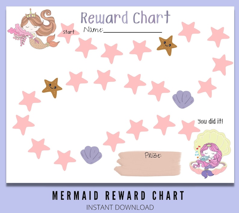 Mermaid Reward Chart for Kids, Printable Chore Chart Girls, Mermaid ...