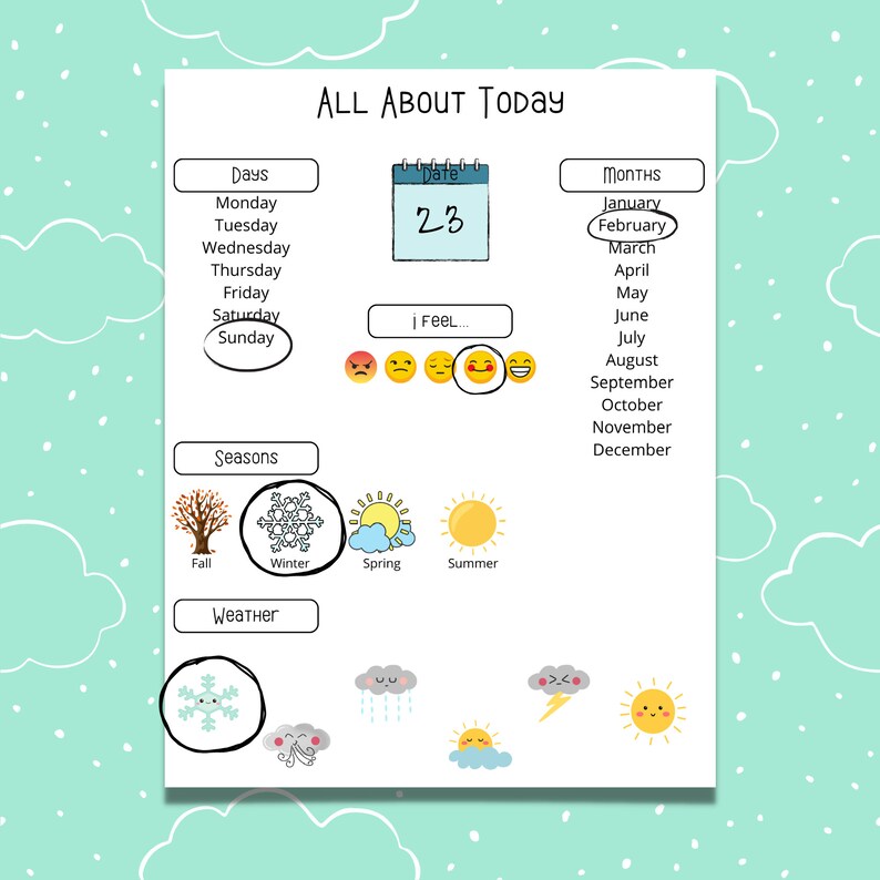 All About Today Printable, Morning Time Printable, Learning Calendar ...