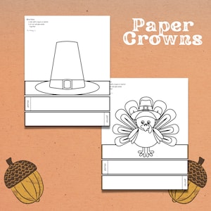 Thanksgiving Paper Crowns, Turkey Paper Craft, Pilgram Hat, Coloring ...