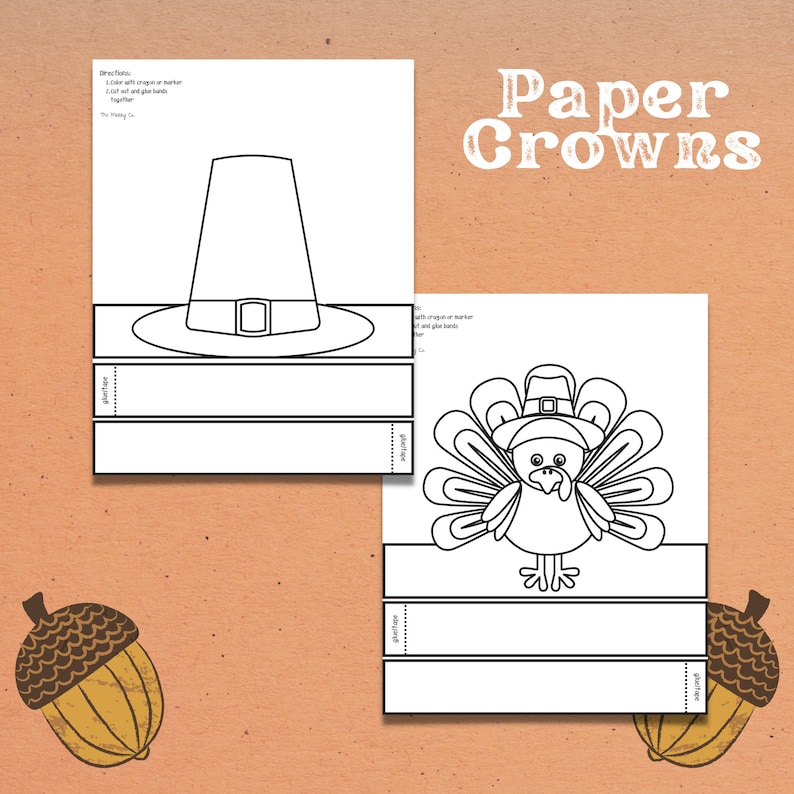 Thanksgiving Paper Crowns, Turkey Paper Craft, Pilgram Hat, Coloring ...