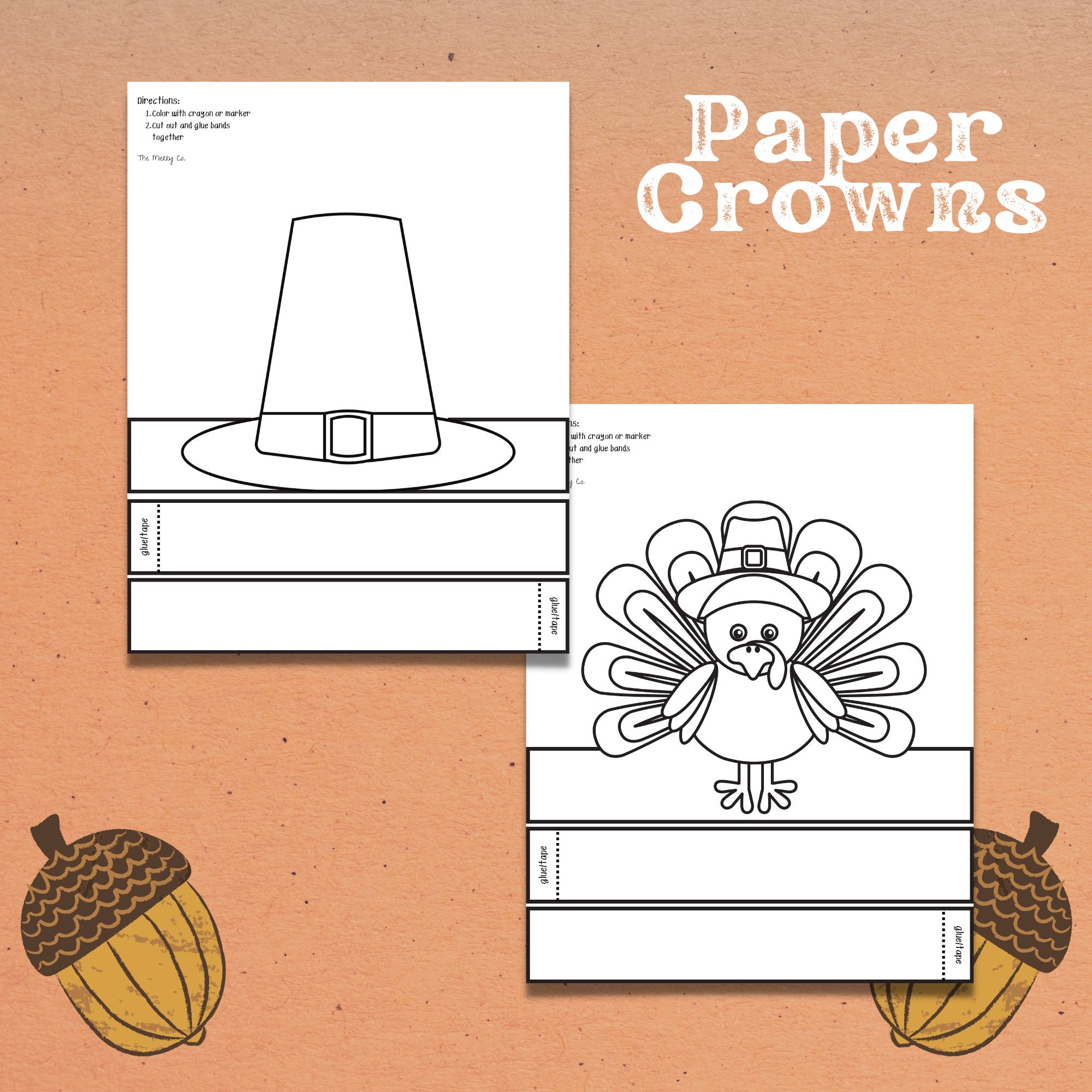 Thanksgiving Paper Crowns, Turkey Paper Craft, Pilgram Hat, Coloring ...