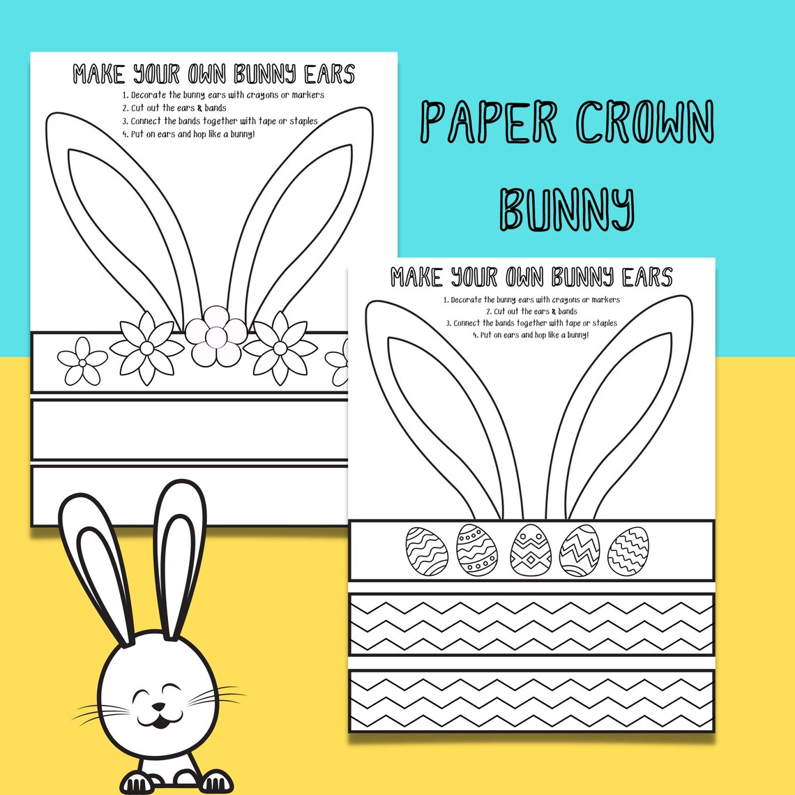 Easter Bunny Paper Crown, Printable Easter Craft, Bunny Ears Headband ...