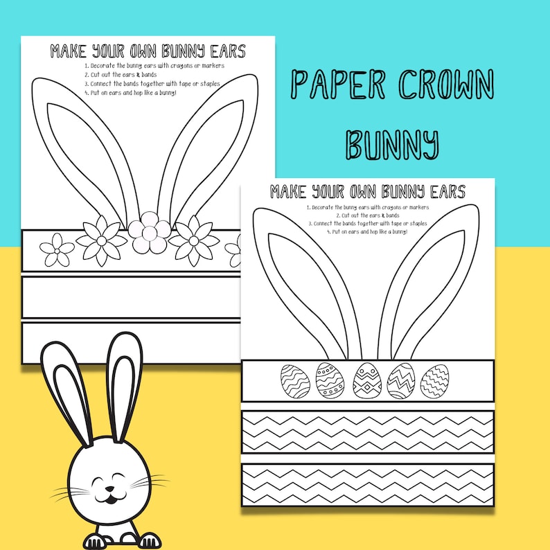 Easter Bunny Paper Crown, Printable Easter Craft, Bunny Ears Headband ...