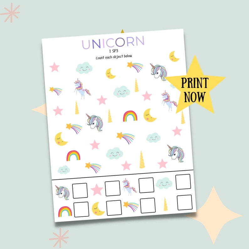 Unicorn I Spy, Kids Printables, Activity for Kids, I Spy Printable ...