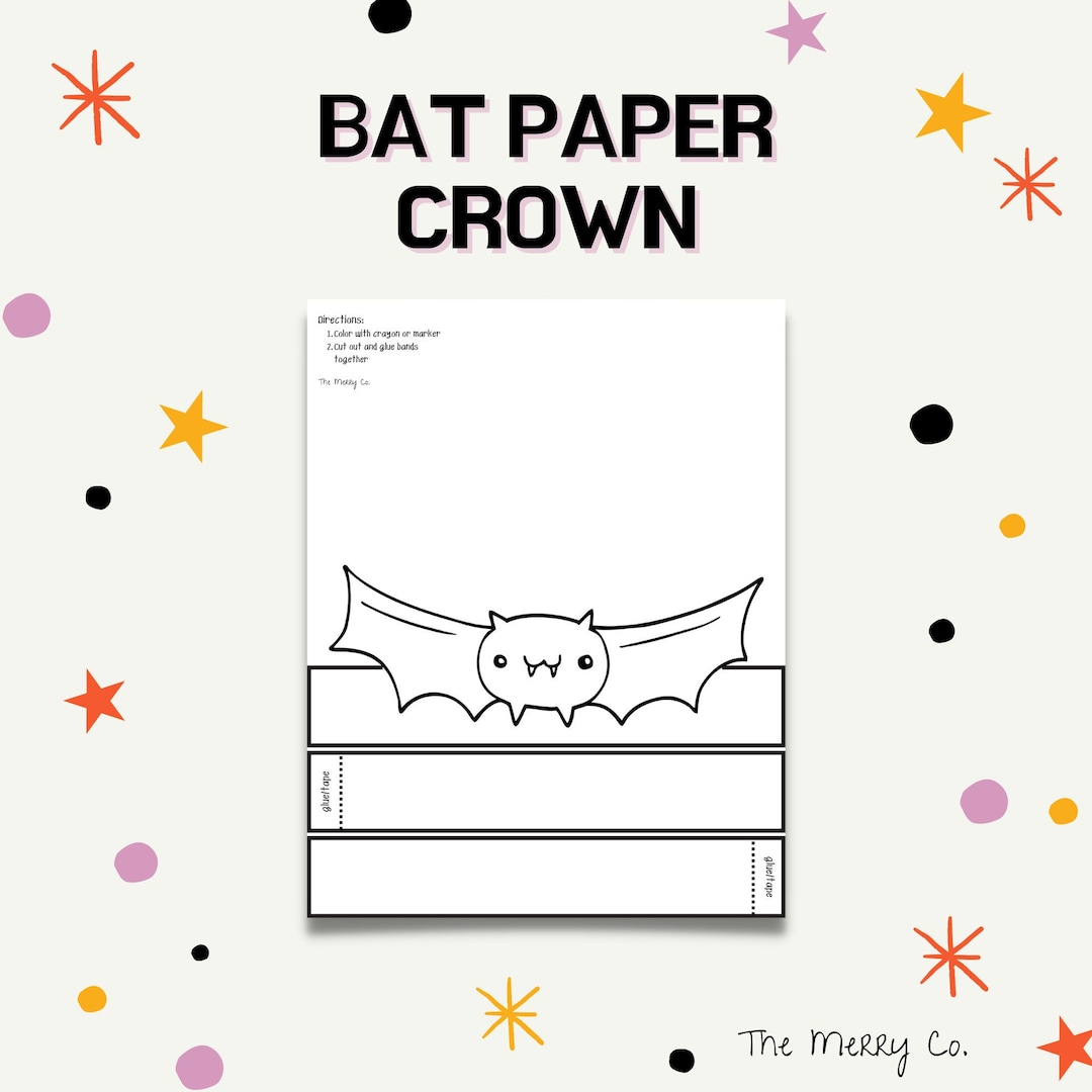 Bat Paper Crown, Halloween Activity for Kids, Printable Coloring Page ...