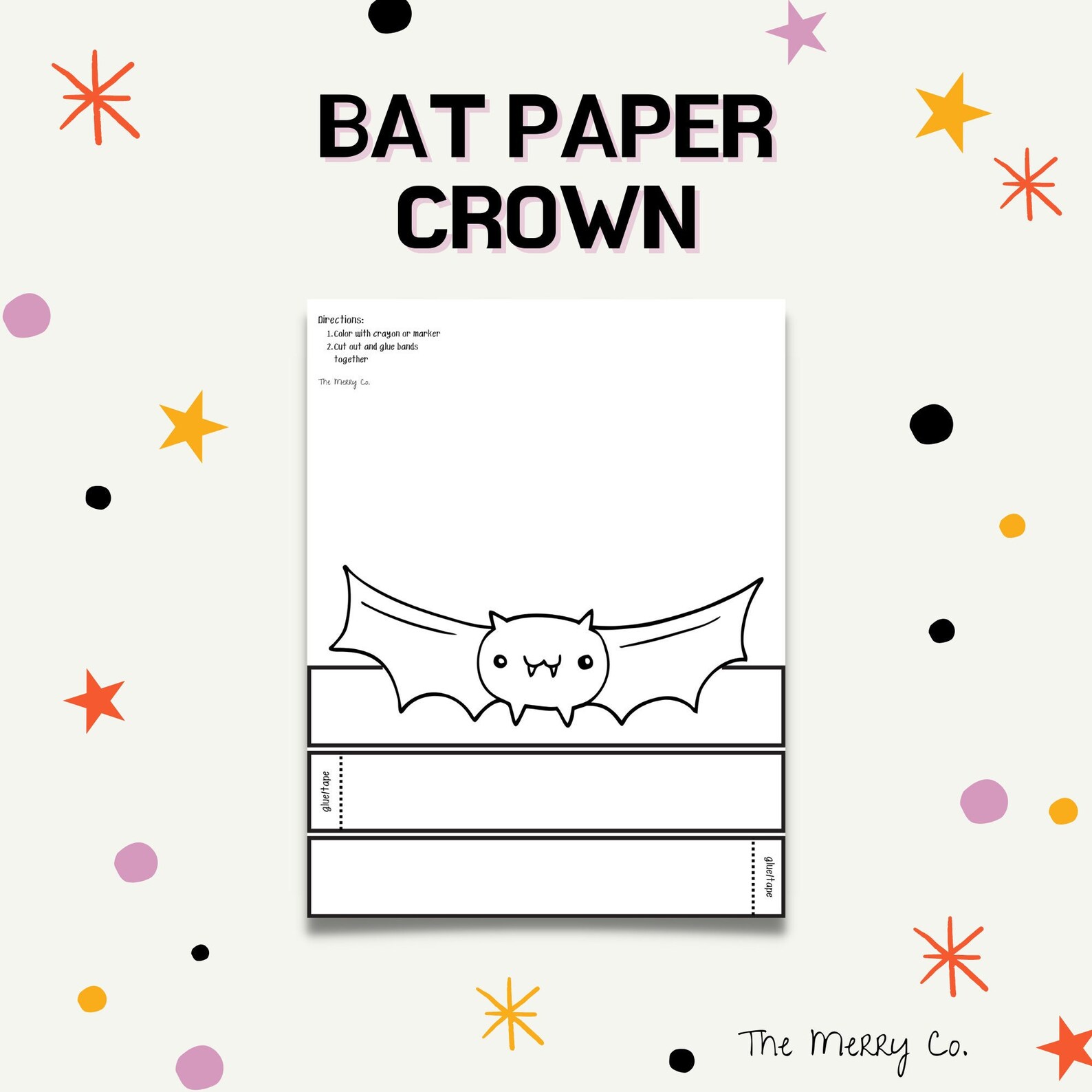 Bat Paper Crown, Halloween Activity for Kids, Printable Coloring Page ...