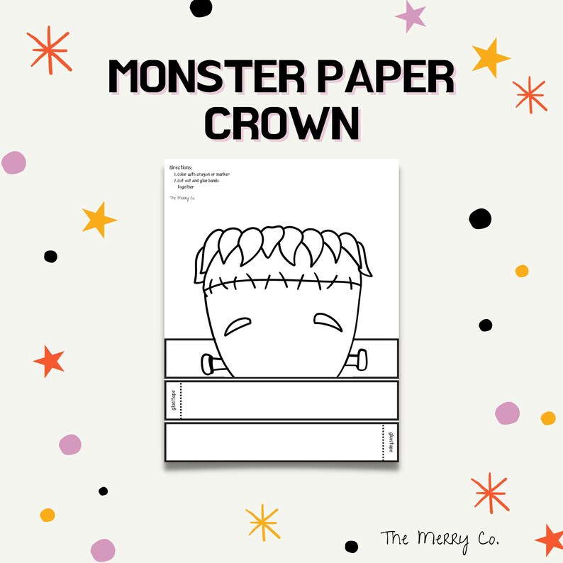 Monster Paper Crown, Halloween Coloring Activity, Paper Craft for Kids ...