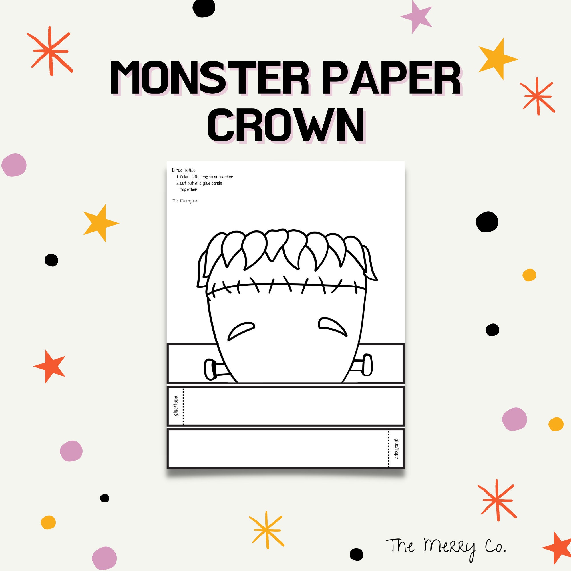 Monster Paper Crown, Halloween Coloring Activity, Paper Craft for Kids ...