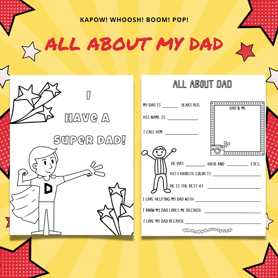 All About My Dad Printable, Gift for Dad From Kids, Coloring Card for ...