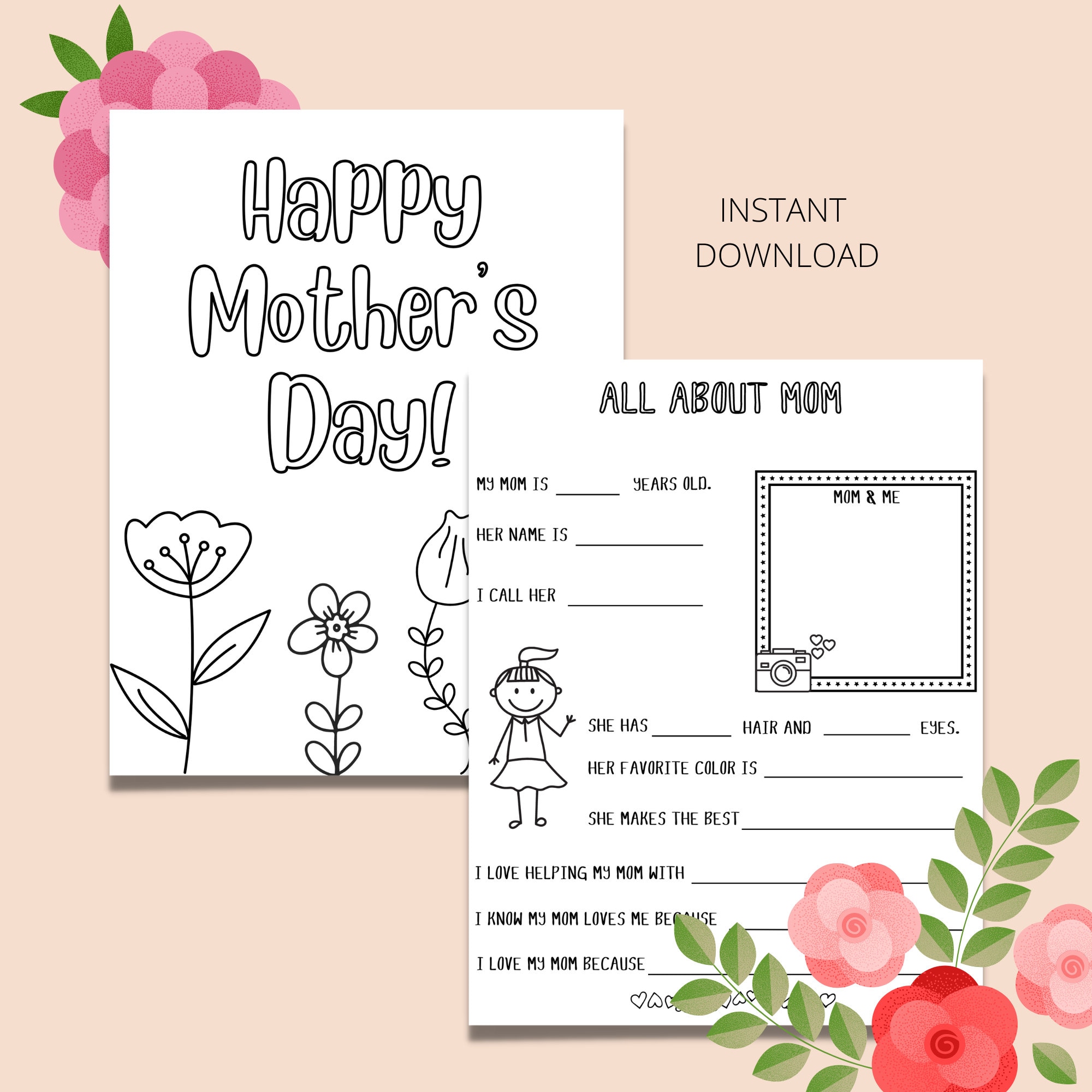 All About My Mom, Mother's Day Printable, Gift for Mom, Fill in the ...