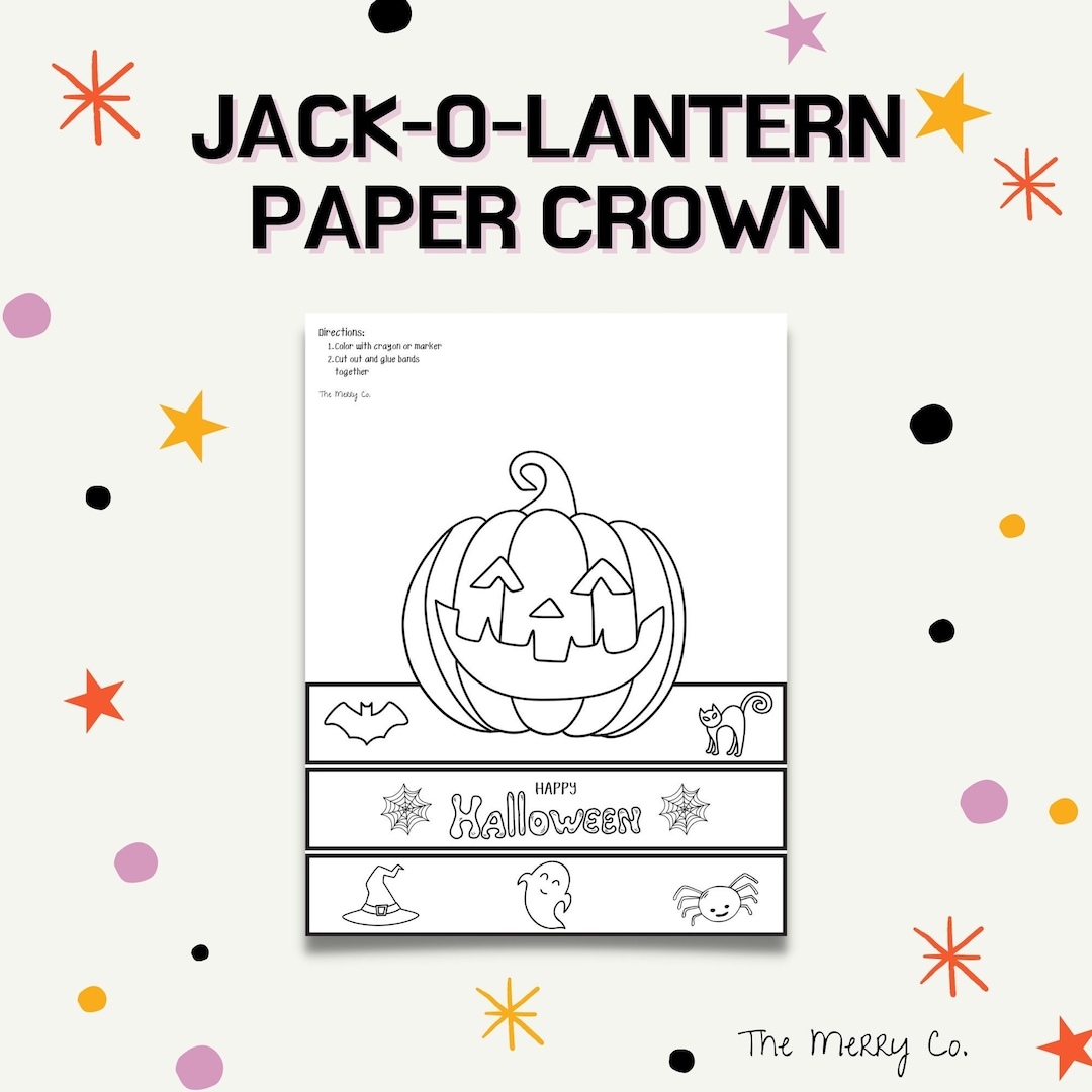 Jack O Lantern Paper Crown, Halloween Paper Craft, Pumpkin Coloring ...