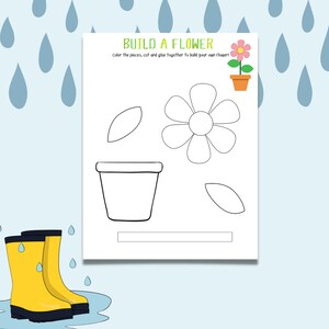 Build a Flower, Spring Kids Craft, Printable Coloring Page, Spring Kids ...