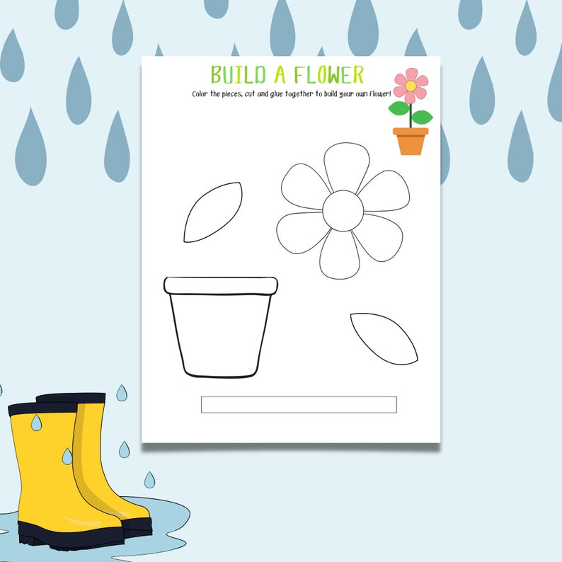 Build a Flower, Spring Kids Craft, Printable Coloring Page, Spring Kids ...