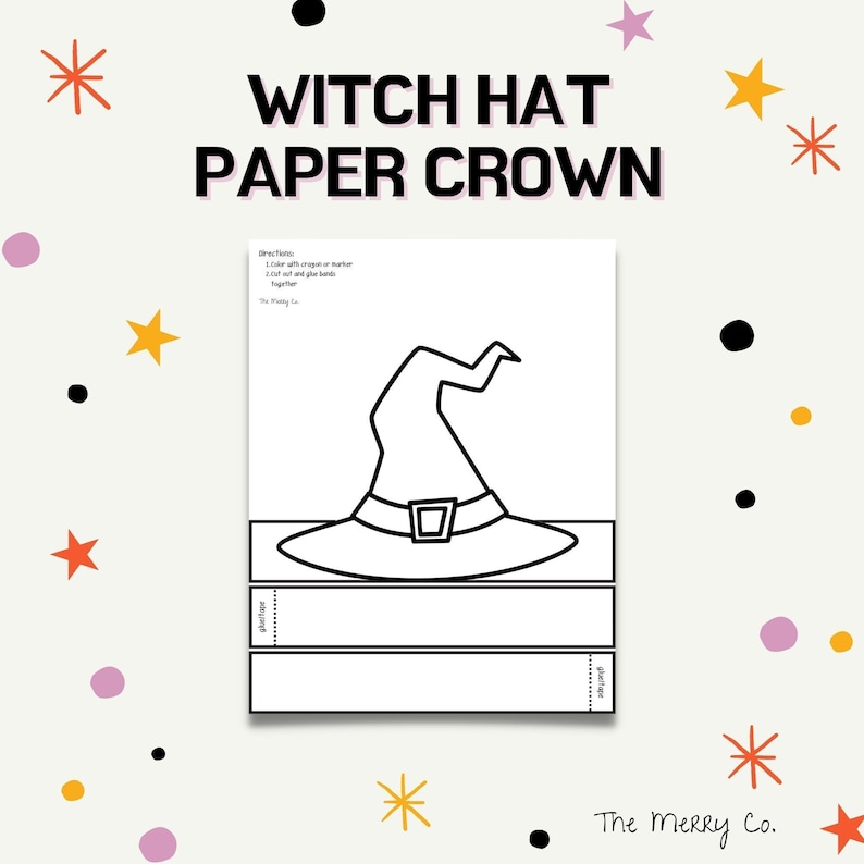 Witch Hat Paper Crown, Halloween Coloring Page, Printable Paper Craft ...