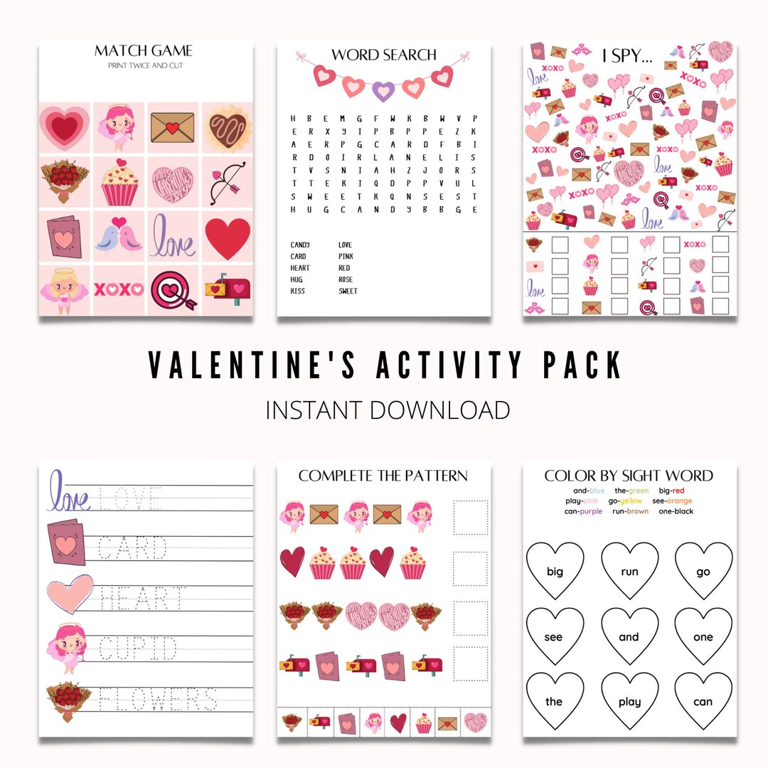 Valentine's Day Activity Pack, Kids Printable, Early Learning ...