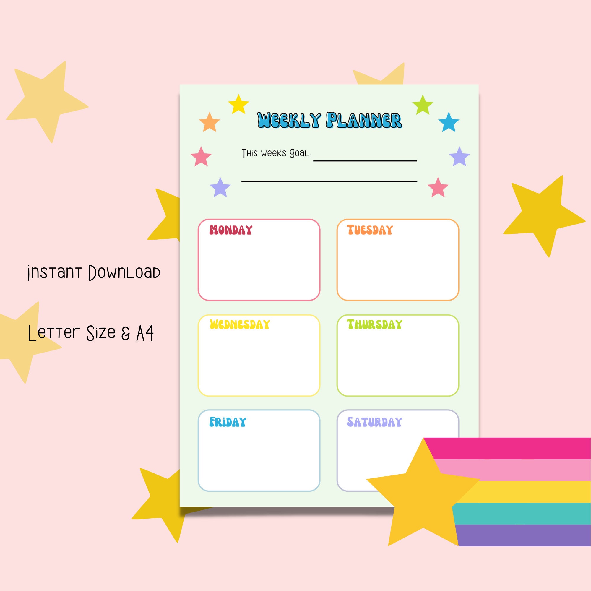Kids Weekly Calendar Daily Planner Printable Weekly School - Etsy