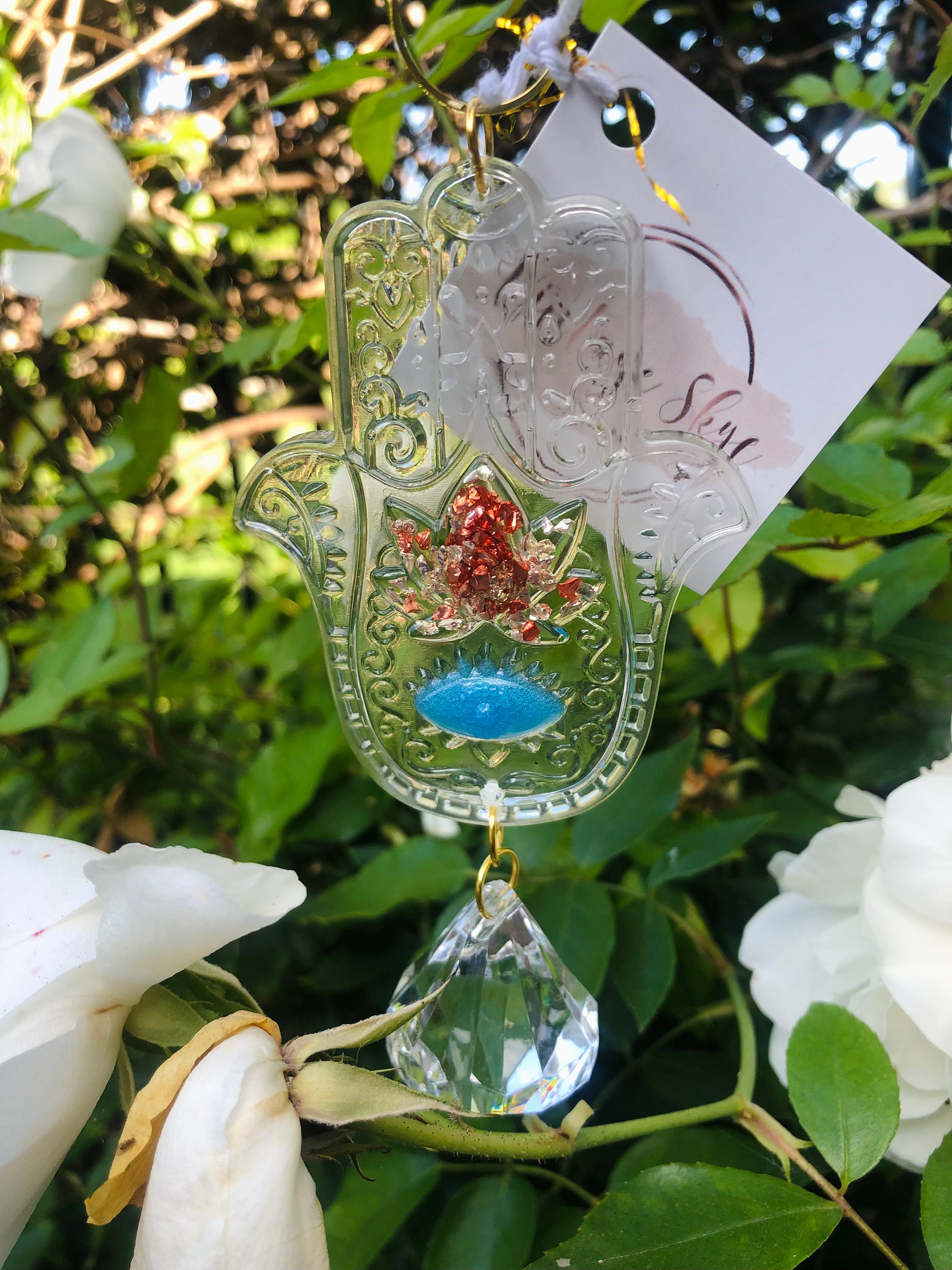 Hand Mantra Evil Eye Lotus Flower Mini Sun Catcher, Meditation Prism ...