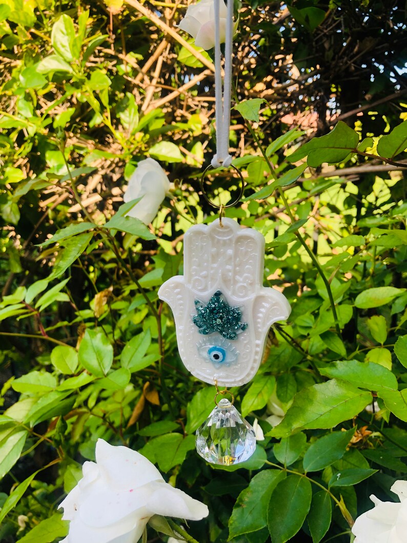 Hand Mantra Evil Eye Lotus Flower Mini Sun Catcher, Meditation Prism ...