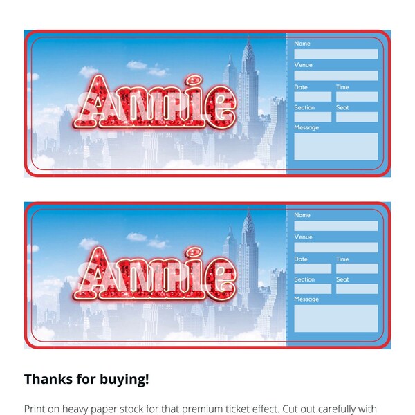 Annie Printable Ticket - Etsy UK