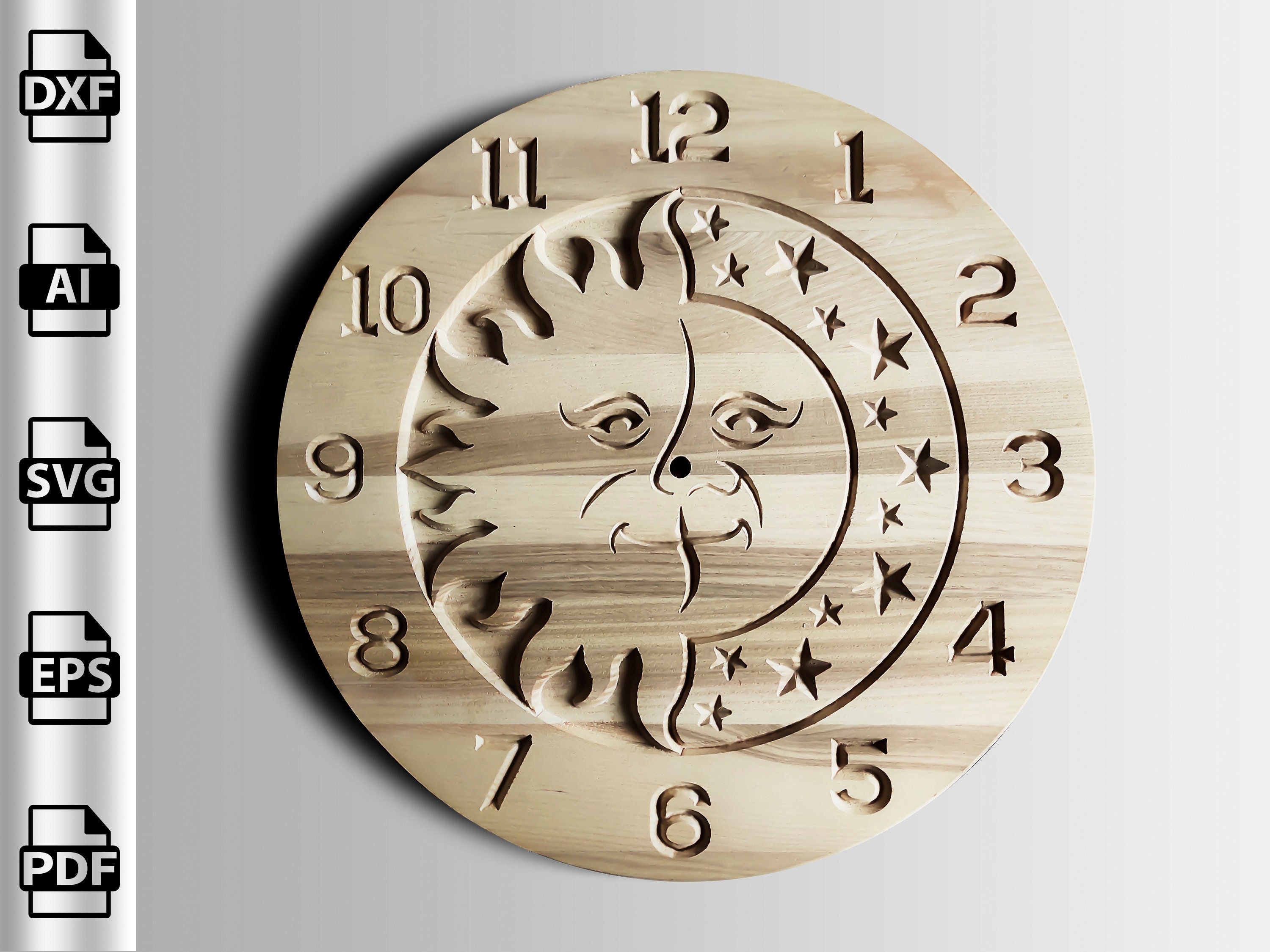 Cnc Files Wall Clock Sun And Moon Model Vector Graphic Dxf Etsy