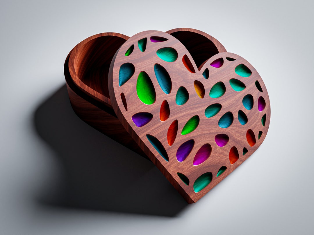 Heart-shaped Jewelry Box Wood Carving CNC Projects Epoxy Art STL 3d ...