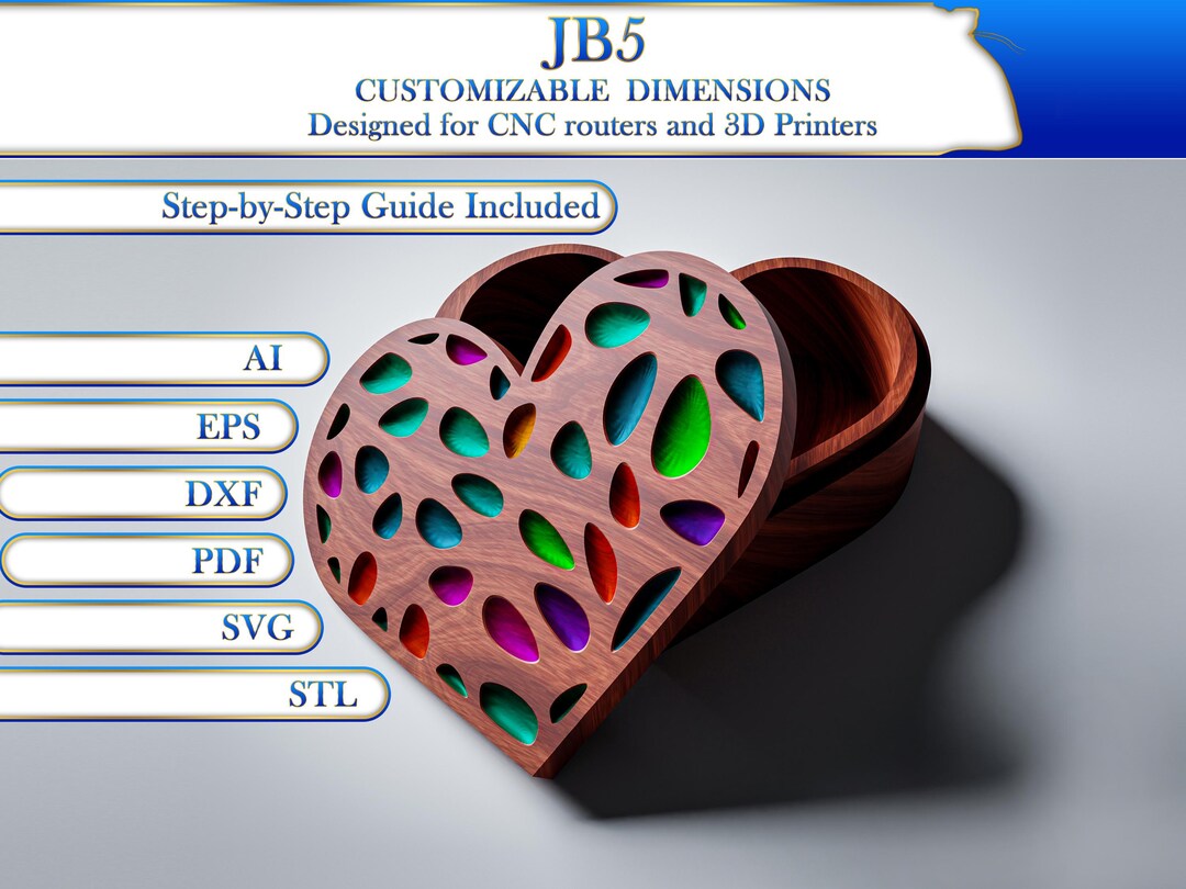 Heart-shaped Jewelry Box Wood Carving CNC Projects | Epoxy Art STL 3d ...