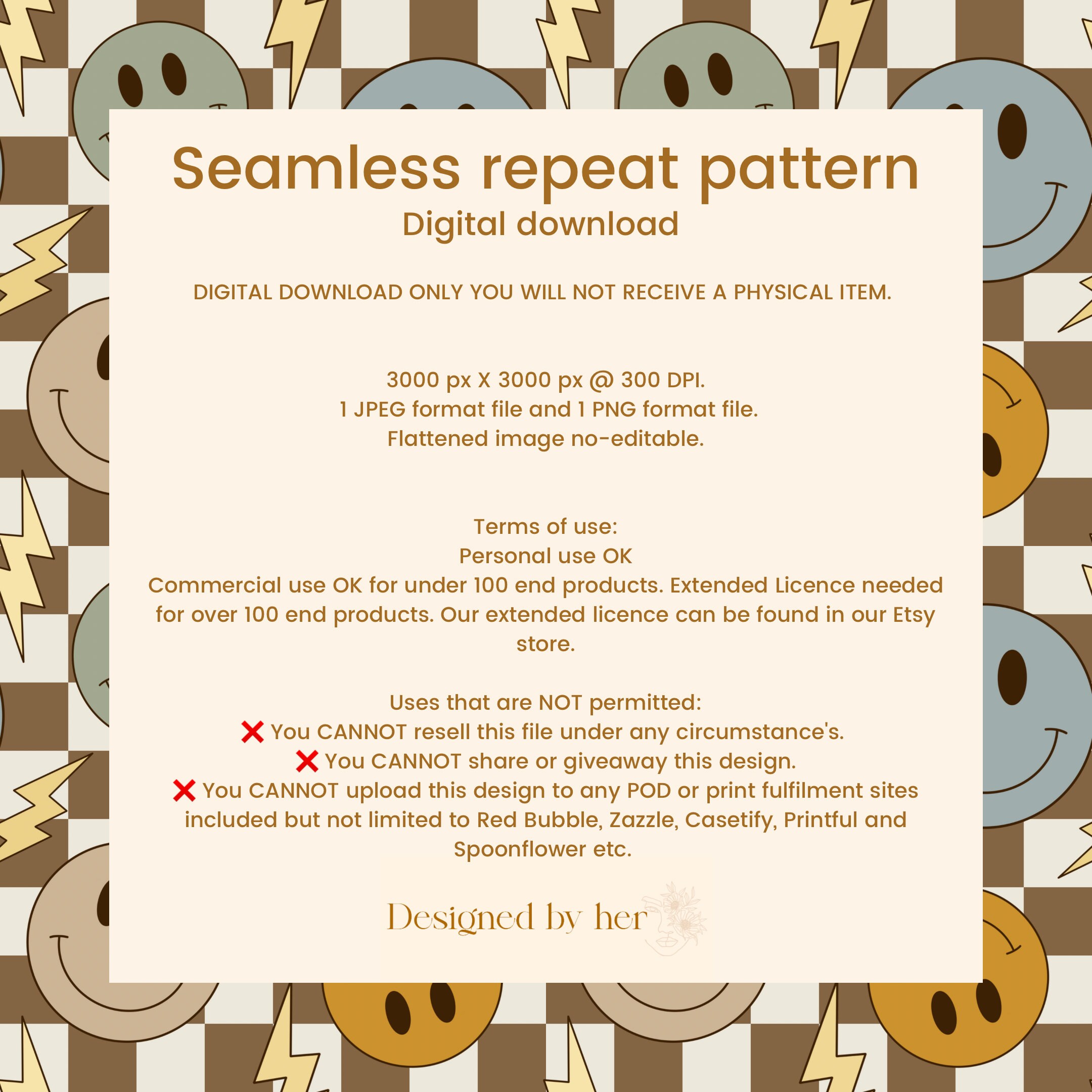 Seamless Repeat Pattern - Retro Smiley - Etsy