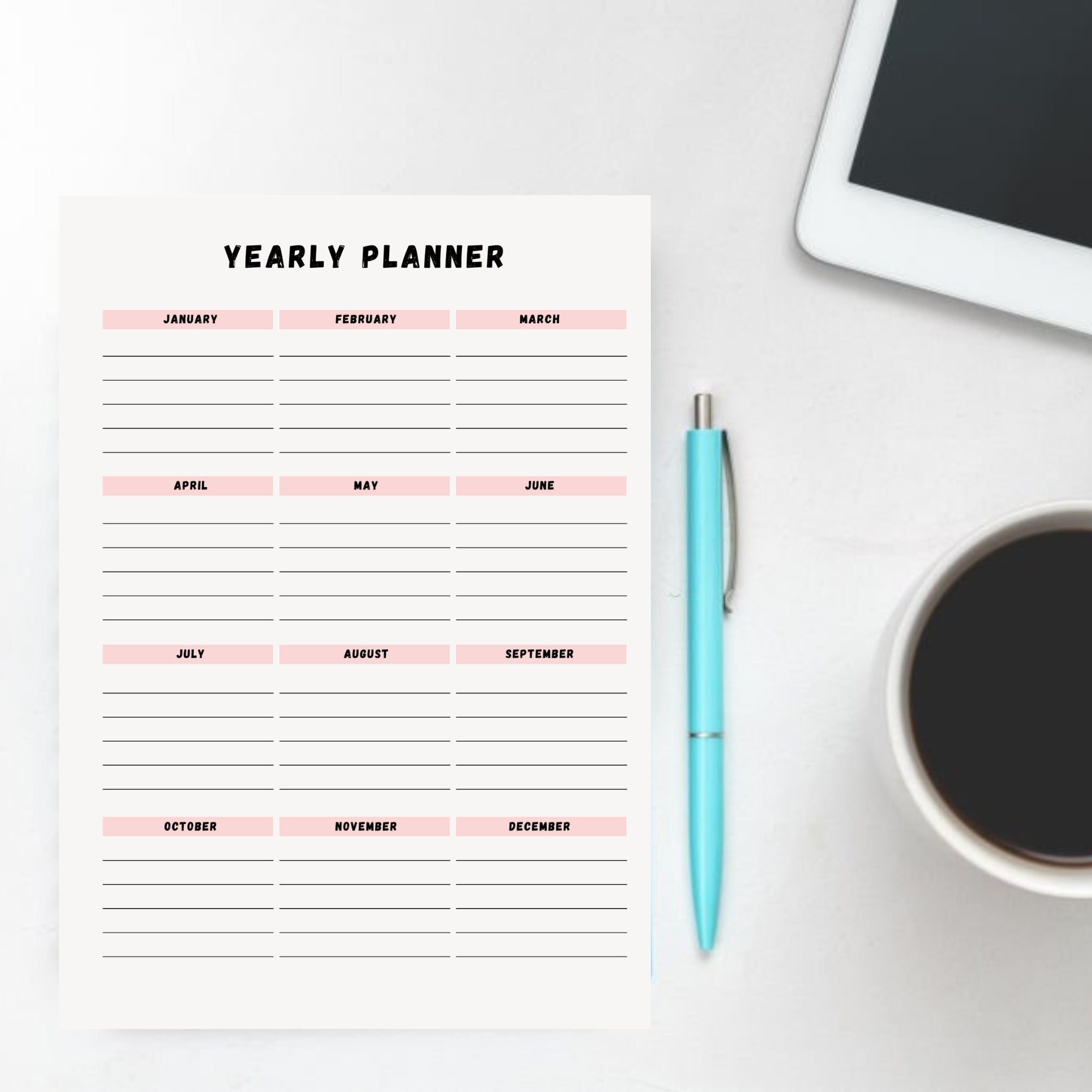 Printable Yearly Planner Download, Annual Modern Planner for Office ...