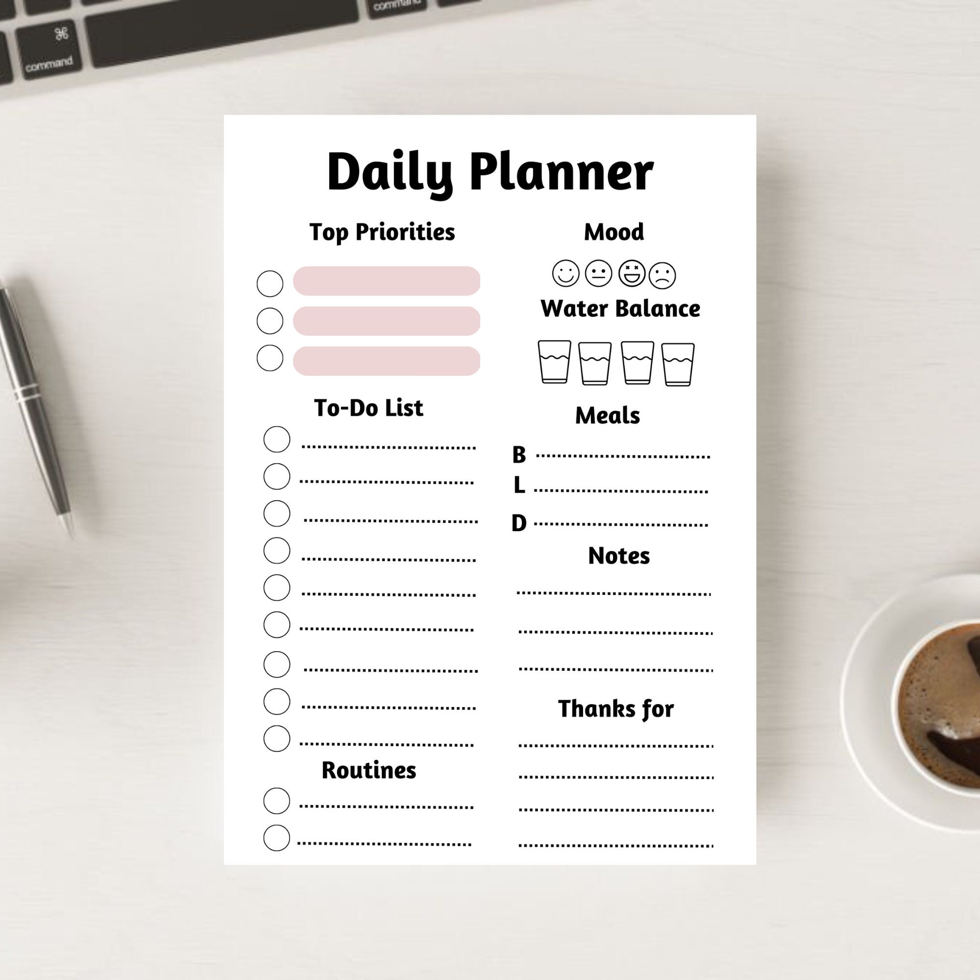 EDITABLE DAILY PLANNER, Printable Productivity Planner for Work, Daily ...