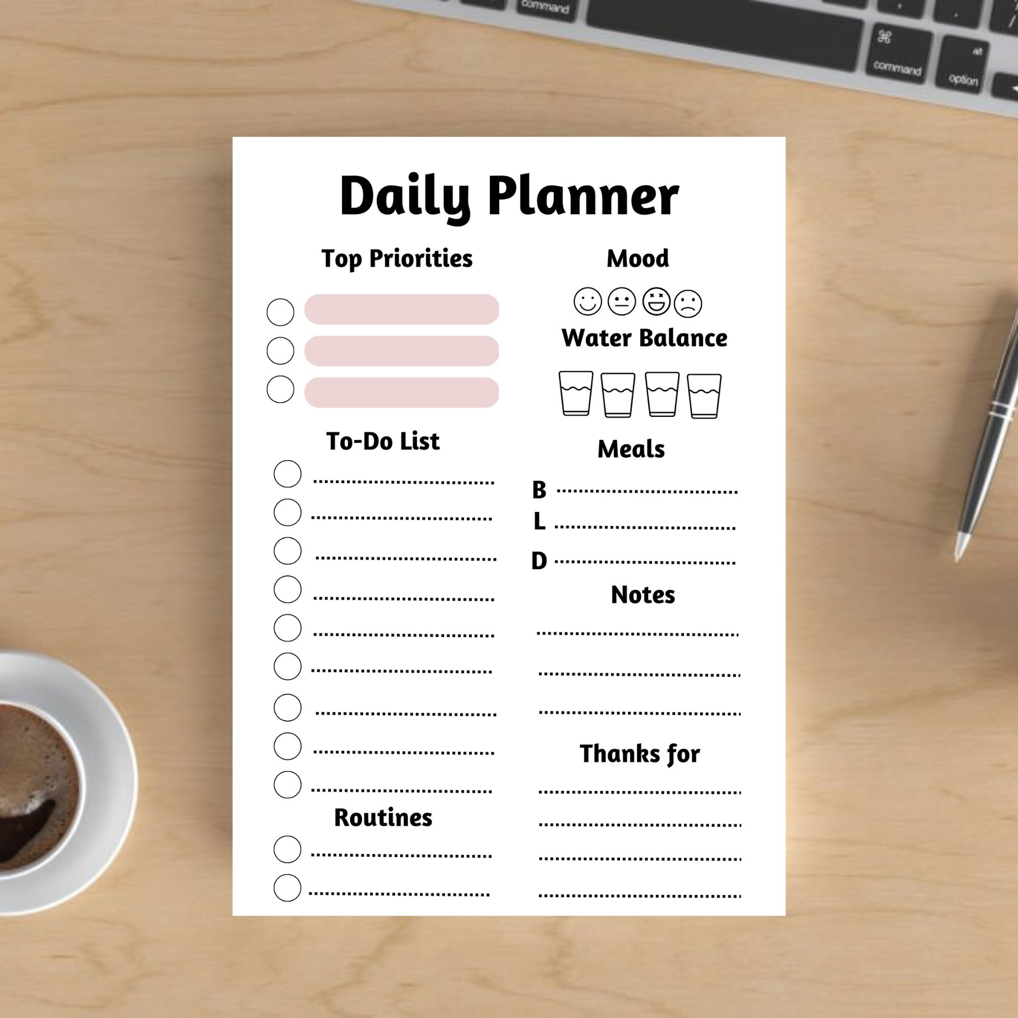 EDITABLE DAILY PLANNER, Printable Productivity Planner for Work, Daily ...