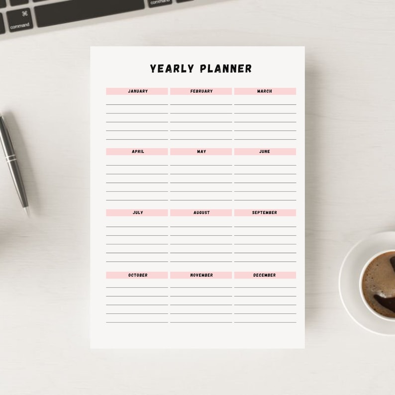 Printable Yearly Planner Download, Annual Modern Planner for Office ...