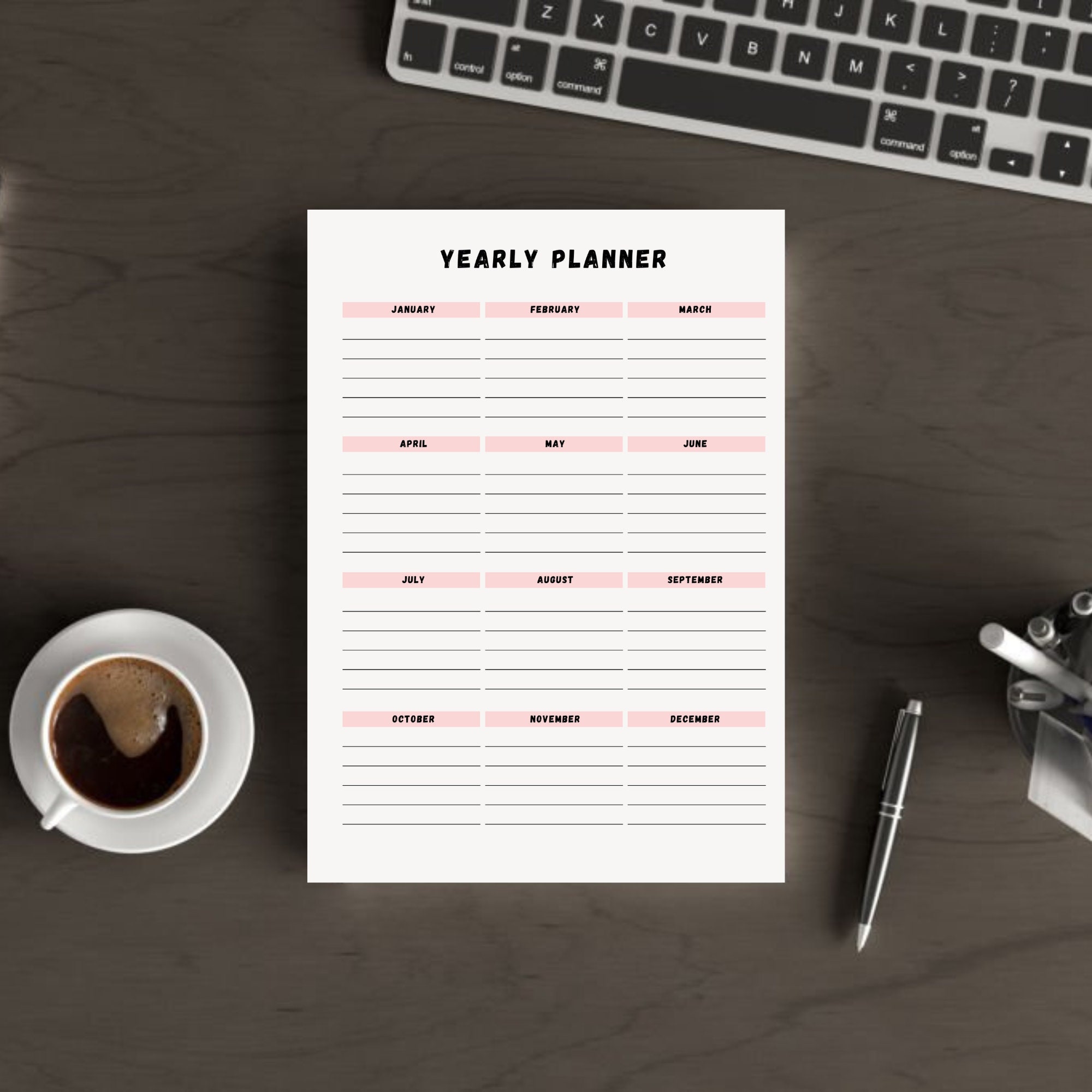 Printable Yearly Planner Download, Annual Modern Planner for Office ...