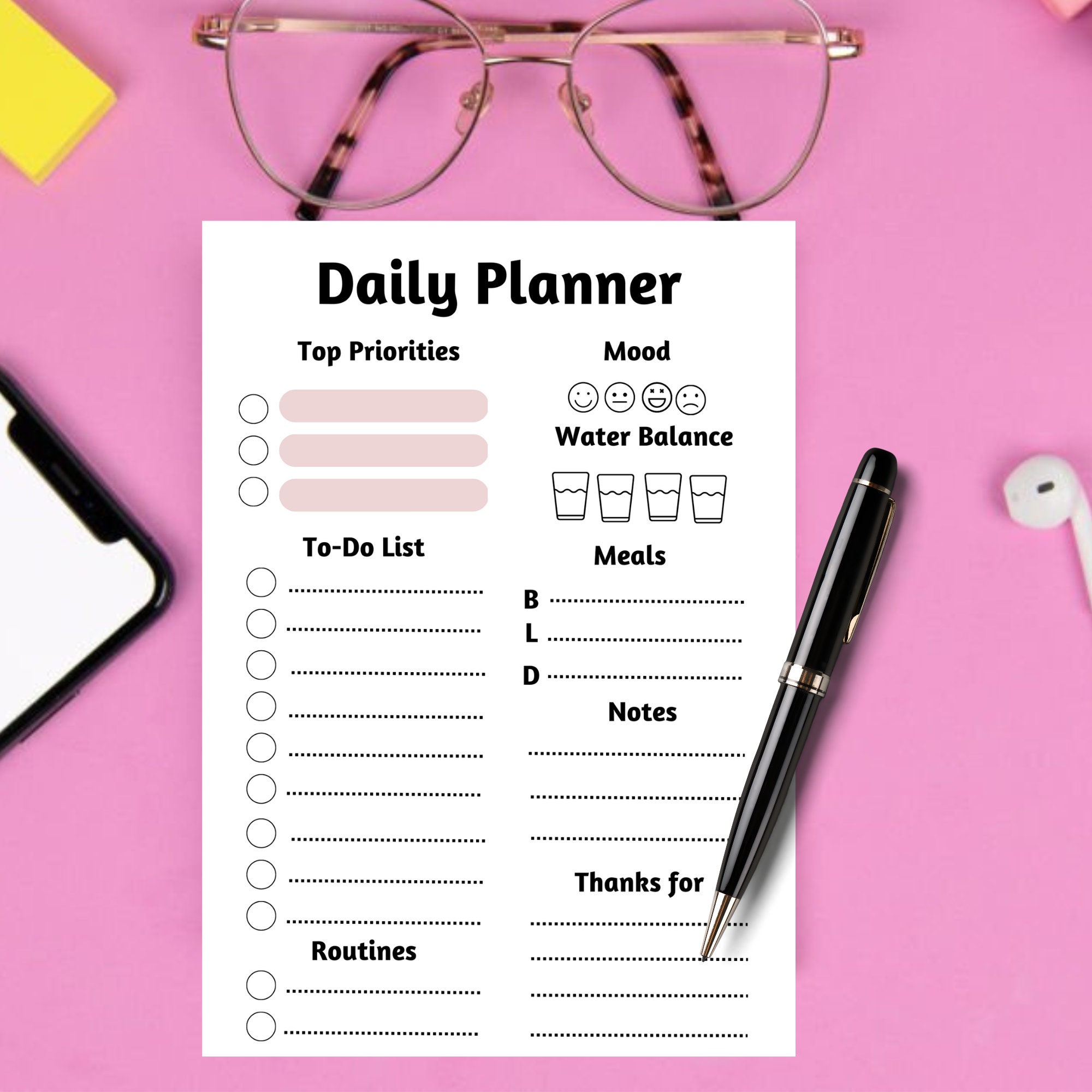 EDITABLE DAILY PLANNER, Printable Productivity Planner for Work, Daily ...