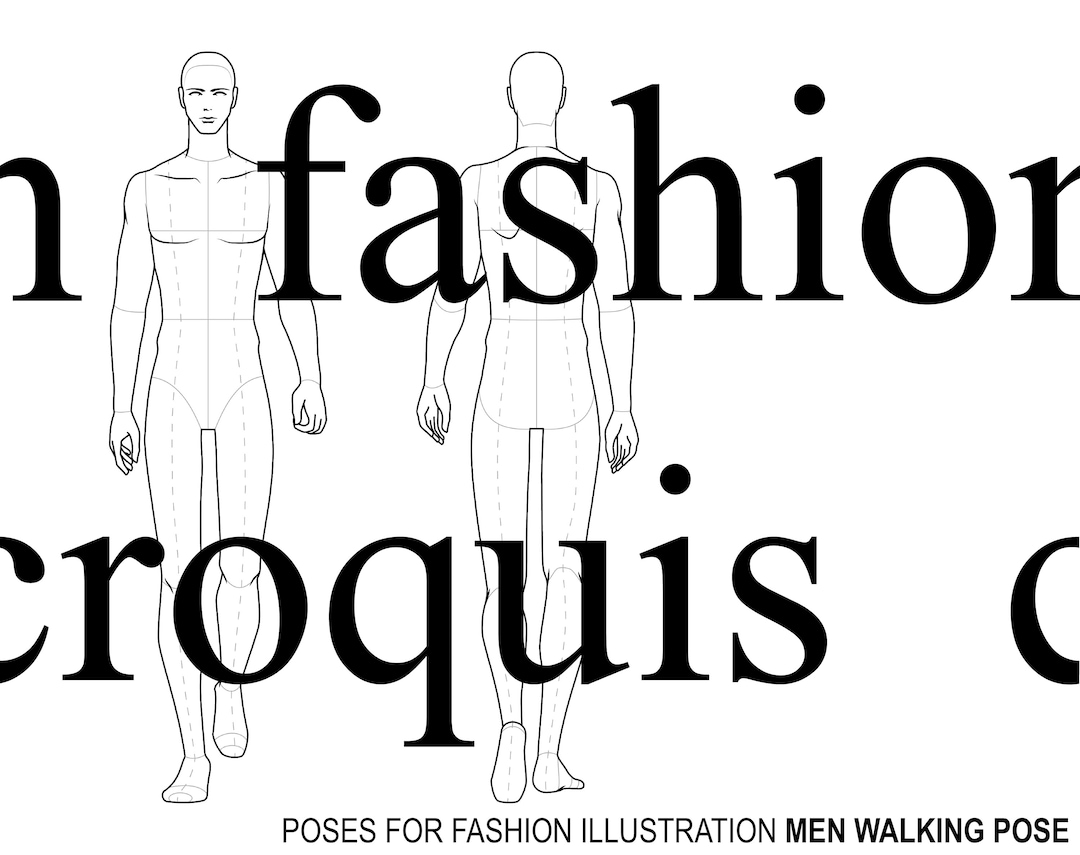 Fashion Figure Croquis Template MEN Walking Pose Front and Back 3 - Etsy