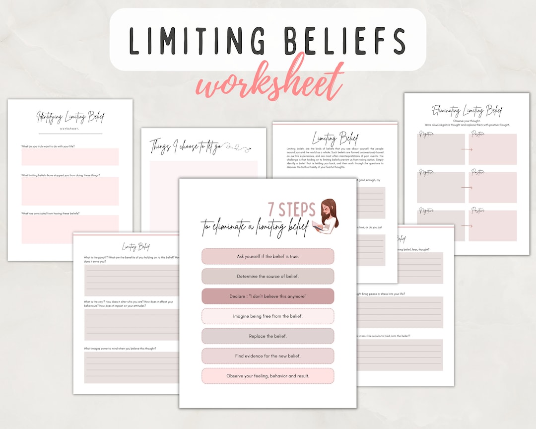 Limiting Beliefs Worksheet for Life Coach Limiting Beliefs Workbook Editable in Canva Template ...