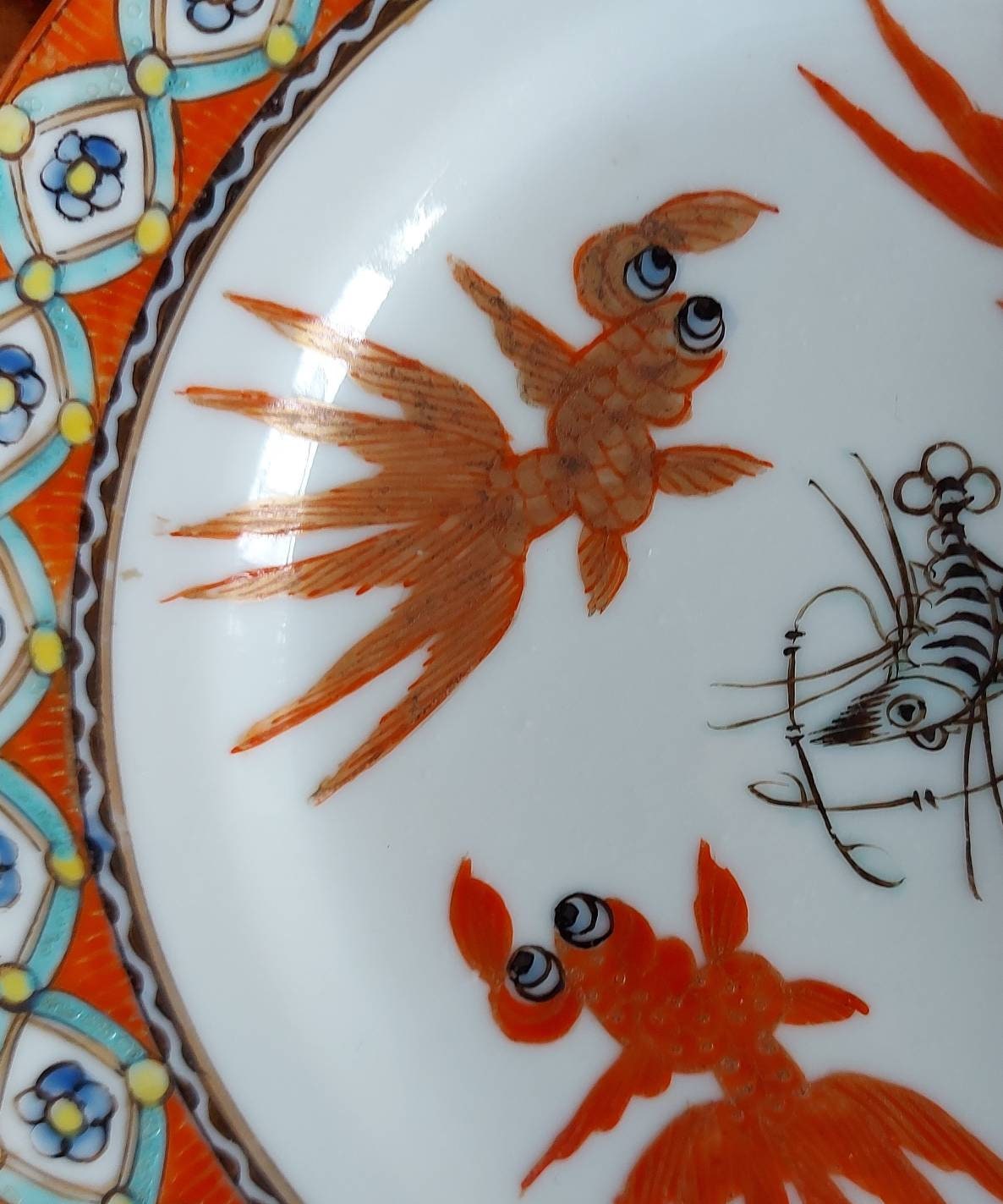 Antique Chinese, Fish Design Plate, Goldfish, Shrimp, Koi Fish ...