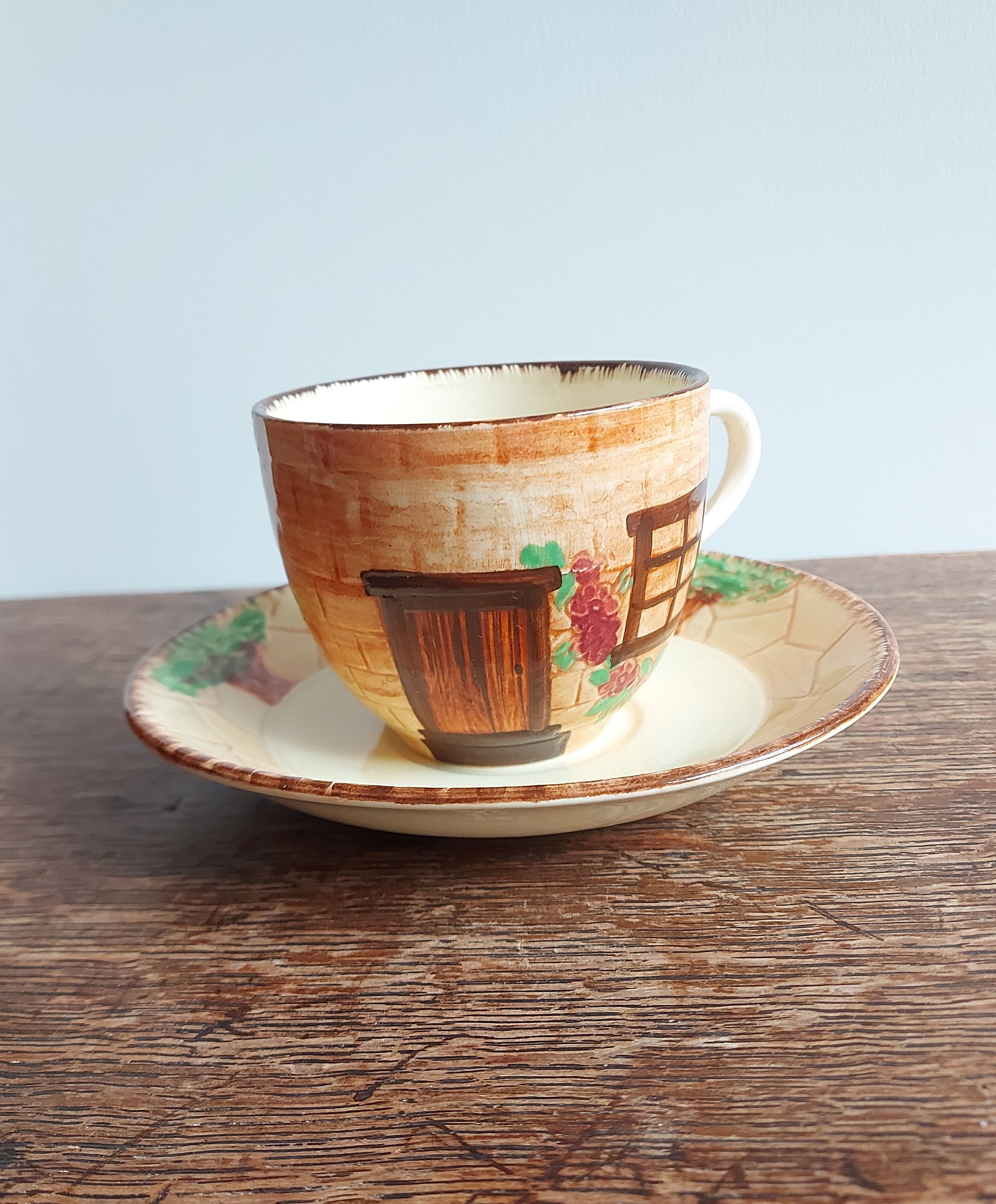 Vintage Cottage Ware, Burlington Pottery, Cup and Saucer. Handpsinted ...