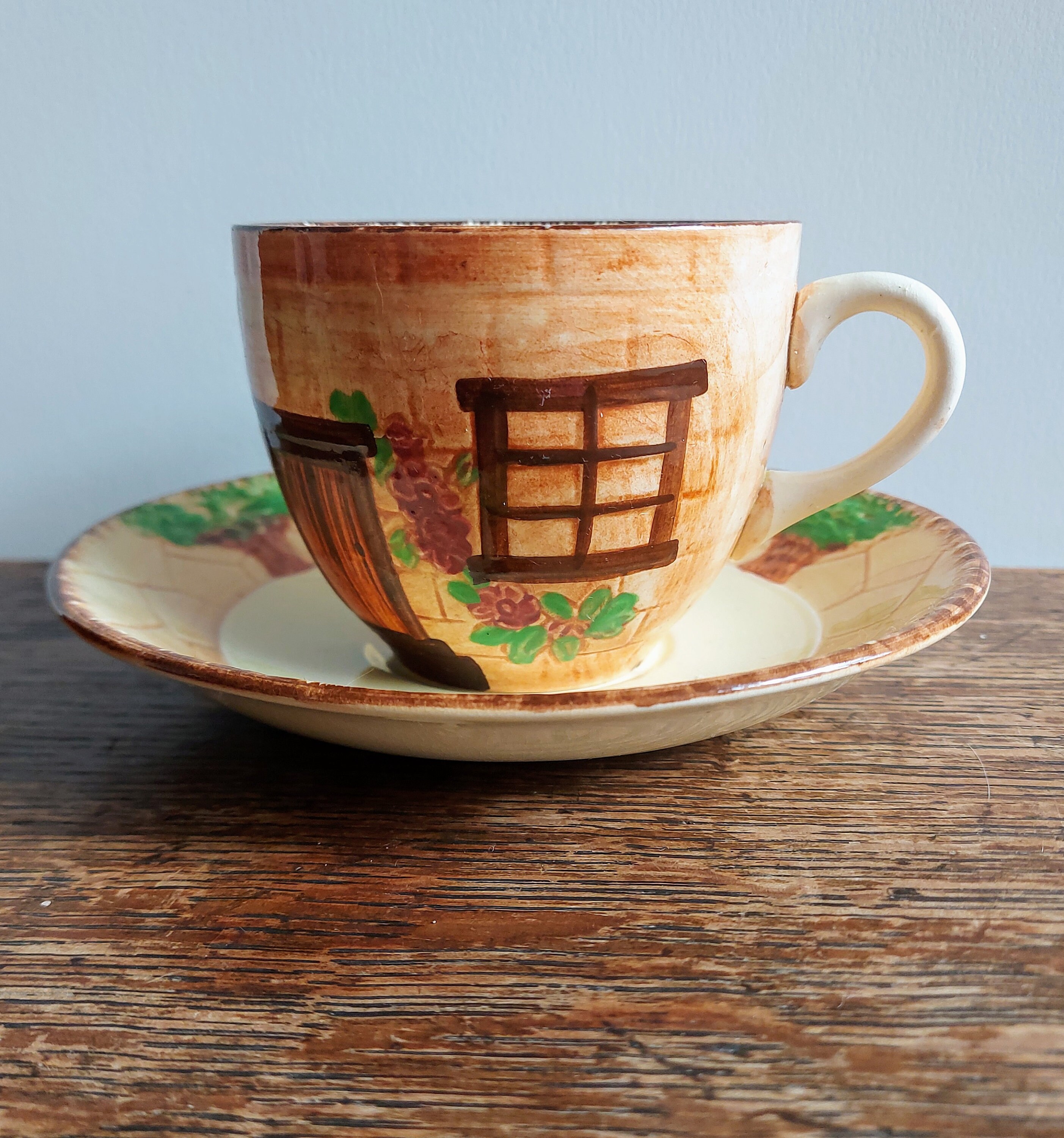 Vintage Cottage Ware, Burlington Pottery, Cup and Saucer. Handpsinted ...