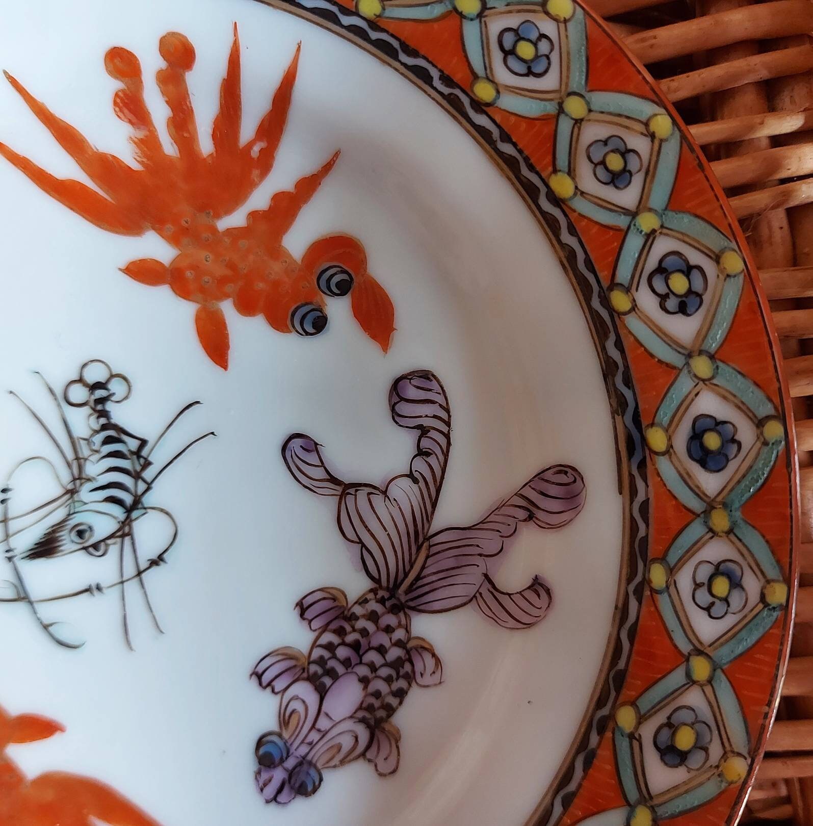 Antique Chinese, Fish Design Plate, Goldfish, Shrimp, Koi Fish ...