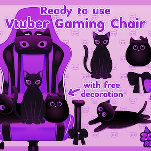 Purple Vtuber Gaming Chair Set With Free Cat Decoration | Cute Twitch ...