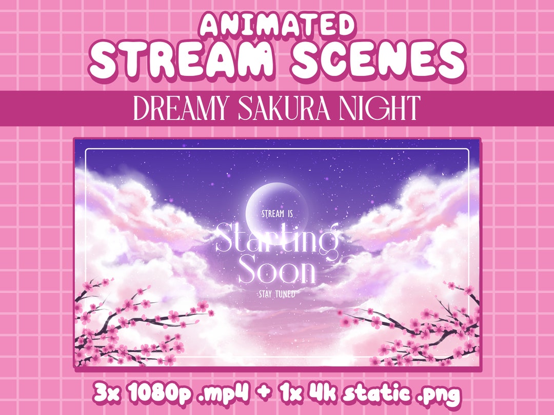 Dreamy Sakura Night Animated Pink Stream Scene Pack | Twitch Cute Lofi ...