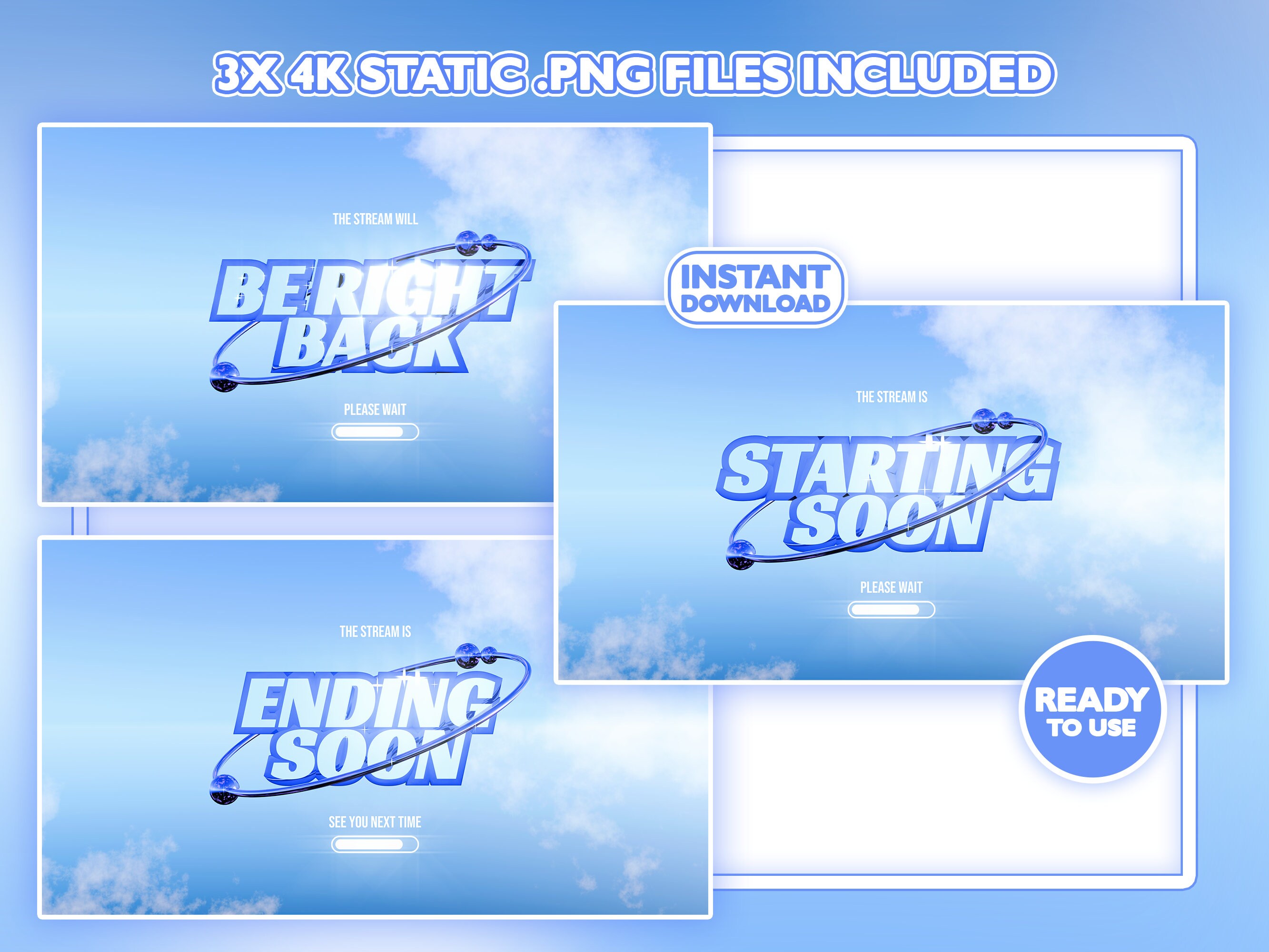 Twitch Animated Stream Scene Pack for Stream | 3D Y2k Blue Sky Chrome ...