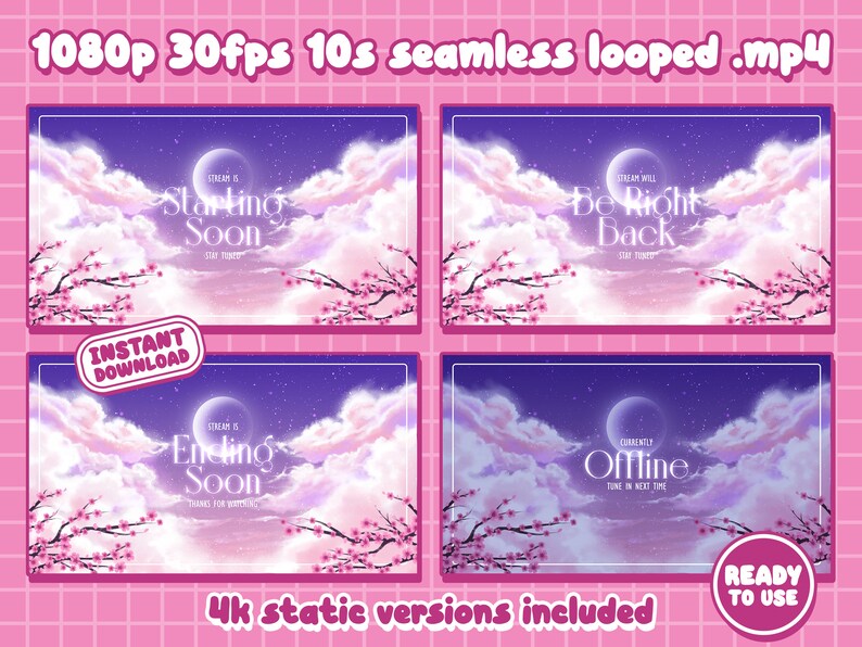 Dreamy Sakura Night Animated Pink Stream Scene Pack | Twitch Cute Lofi ...