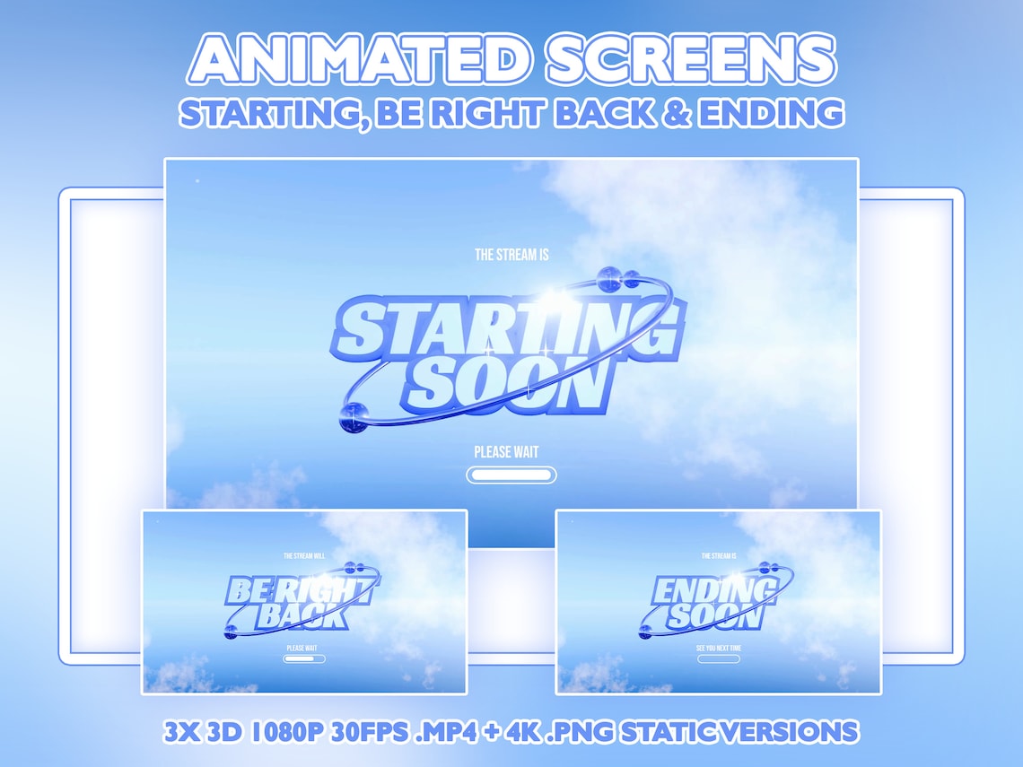 Twitch Animated Stream Scene Pack for Stream | 3D Y2k Blue Sky Chrome ...