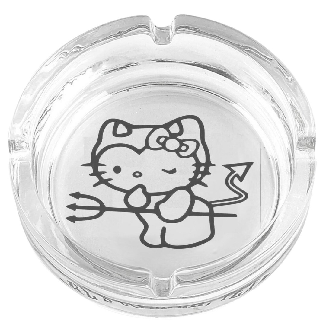 Stoner Hello Kitty Glass Ashtray Custom Laser Engraved Design Quirky ...