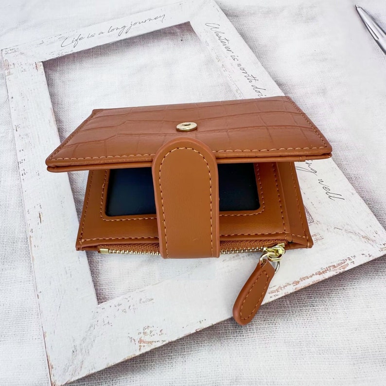 Bifold Cute Coin Leather Short Wallet, Multiple Card Slots Zipper Coin ...