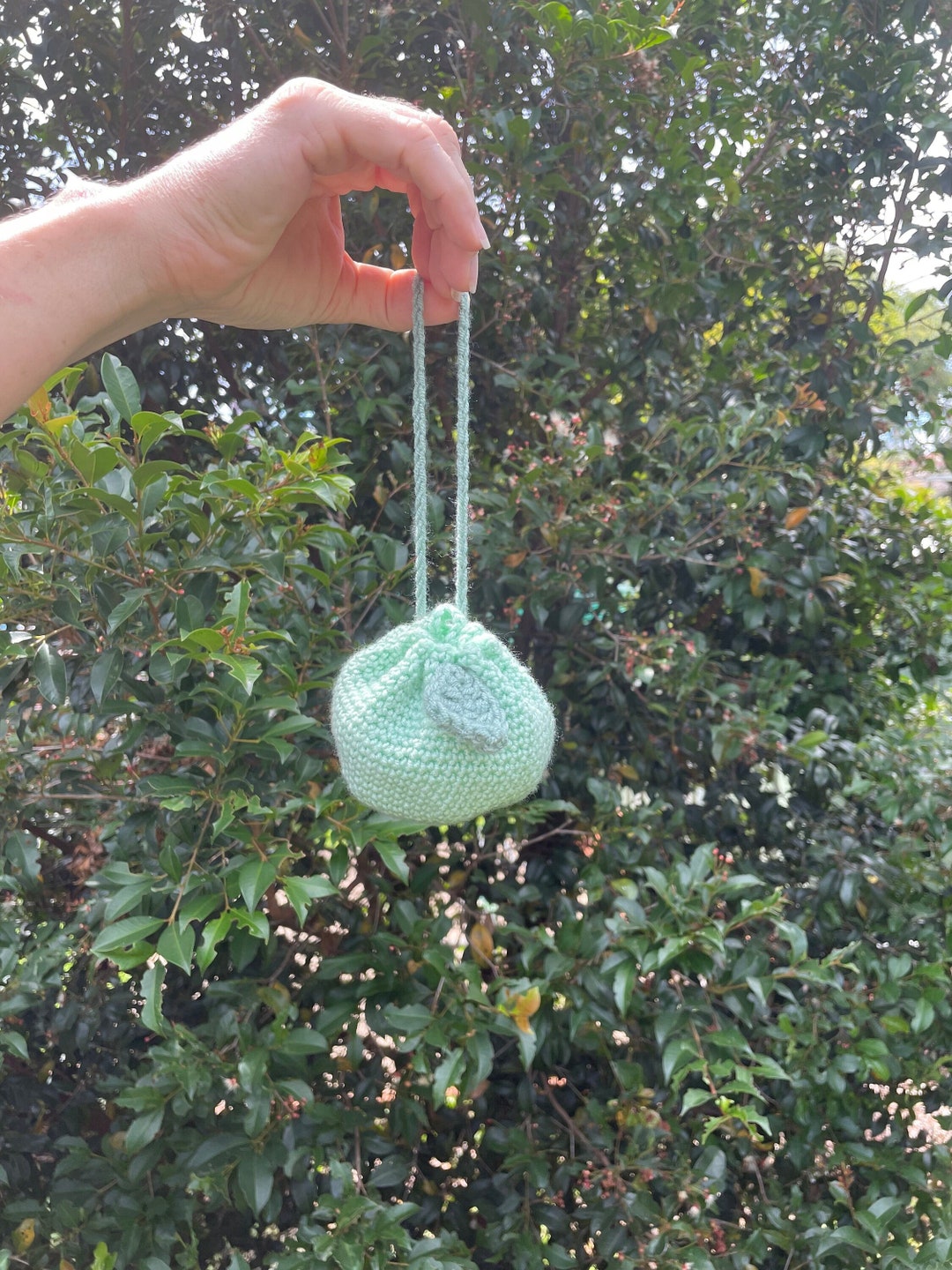 Green Apple Bag/ Handmade Crochet Drawstring Bag / Crochet Pouch - Etsy