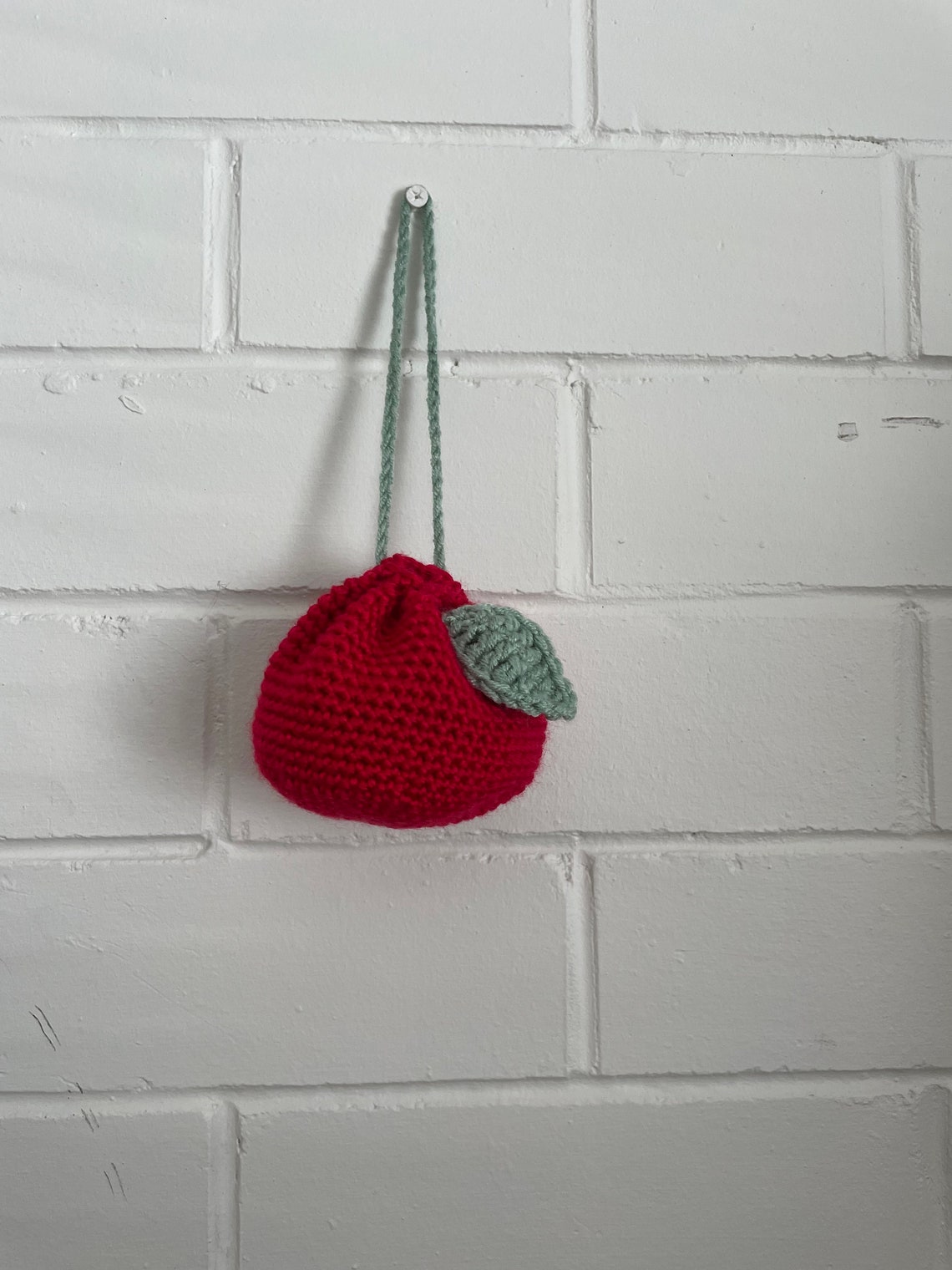 Red Apple Bag/ Handmade Crochet Drawstring Bag / Crochet Pouch - Etsy