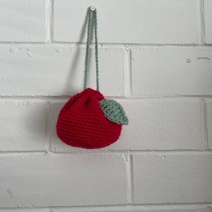 Red Apple Bag/ Handmade Crochet Drawstring Bag / Crochet Pouch - Etsy