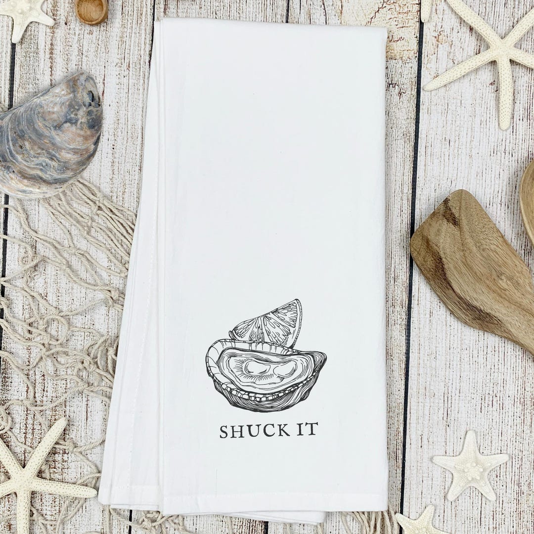 Vintage "shuck It" Tea Towel | Oyster Shell Kitchen Decor | Coastal ...